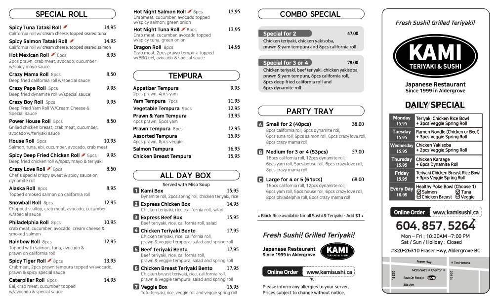 Menu – Kami Teriyaki & Sushi
